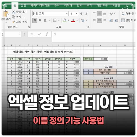 엑셀 값 업데이트 Excel 이름정의 함수 적용 빠르게 네이버 블로그