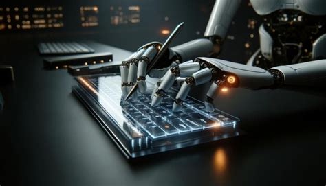 Ai Using Keyboard Future Futuristic Illustration Of Robot Typing On The