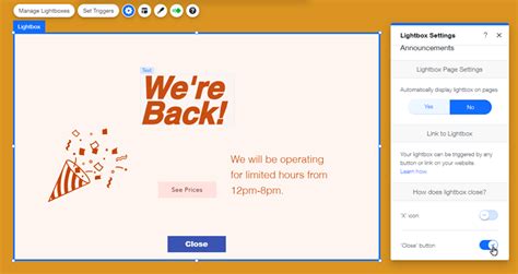 Wix Editor Adding A Close Button To Your Lightbox Help Center