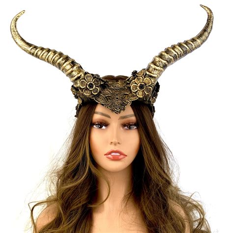 Steampunk Style Luxury Metallic Ram Goat Horn Devil Headband Halloween