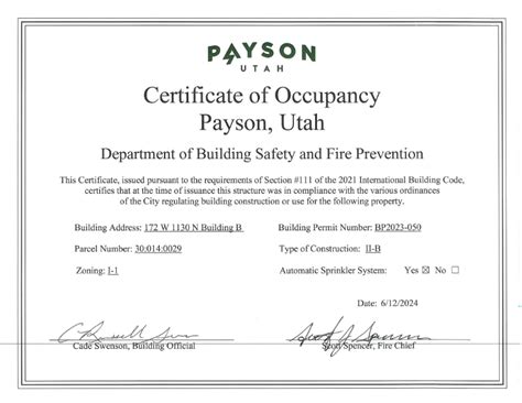 Payson Tech Occupancy Permits