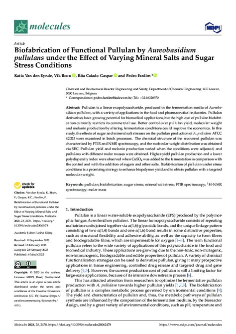 Pdf Biofabrication Of Functional Pullulan By Aureobasidium Pullulans Under The Effect Of