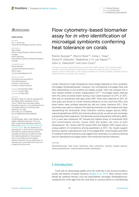 Pdf Flow Cytometry Based Biomarker Assay For In Vitro Identification Of Microalgal Symbionts