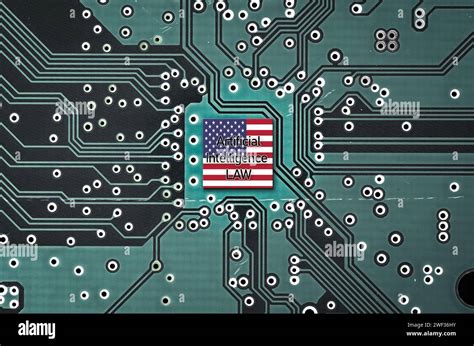 Flag Of USA On A Microprocessor CPU Or GPU Microchip On A Motherboard AI Bill Or Act Stock