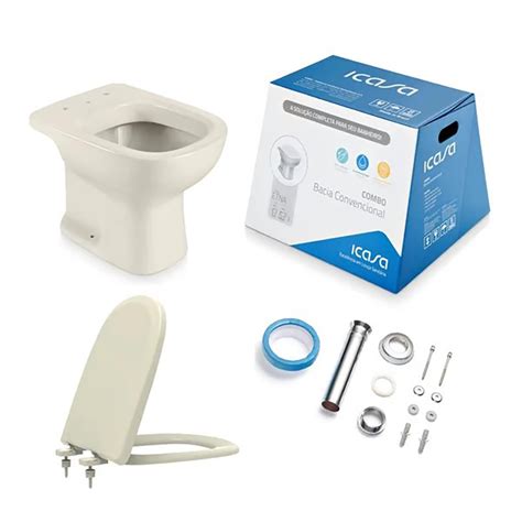 Kit Combo Completo Vaso Sanitário Convencional Etna Preto Icasa