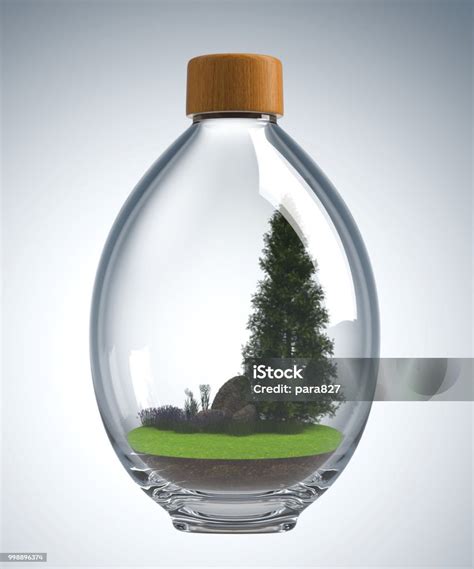 숲의 풍경과 작은 집 내부와 흰색 배경에 고립 된 유리 용기에 3d 디자인 0명에 대한 스톡 사진 및 기타 이미지 0명 3