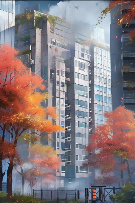 风城市秋日雨天现代深度插画图片 包图网