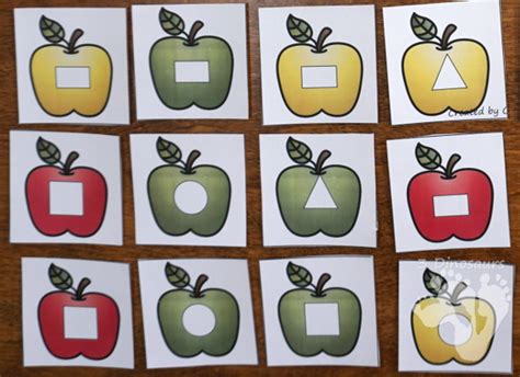 Fun Hand On Apple Tree Shape Sorting Printable 3 Dinosaurs