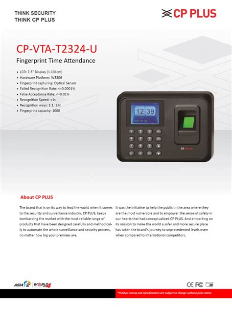 CP VTA T U Fingerprint Time Attendance Palm Reader At Piece In New Delhi
