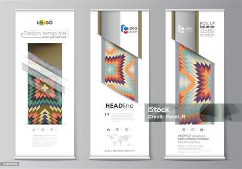 롤 배너 스탠드 추상적인 디자인 기하학적 스타일 템플릿 기업의 수직 벡터 전단지 플래그 레이아웃 부족 패턴 Ethno Syle 민족 배경 빈티지 패션 배경 장식 롤업 배너에