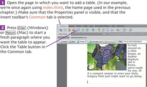 4 Add Tables Creating A Web Site In Dreamweaver Cs4 Visual Quickproject Guide Book