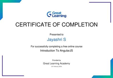 Completed Angularjs Course On Great Learning Jayashri S Posted On The