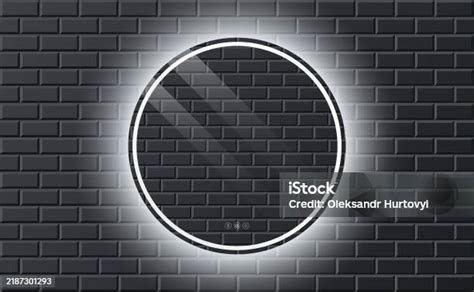 세라믹 블랙 벽 타일에 백라이트가 있는 현실적인 욕실 원형 거울 벽걸이 형 Led 화장대 백라이트 거울 0명에 대한 스톡 벡터 아트 및 기타 이미지 Istock