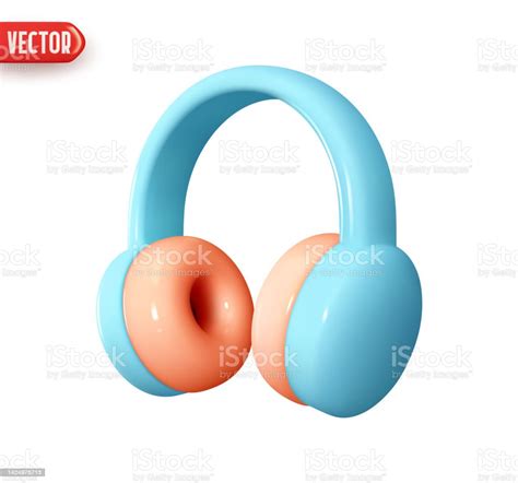 음악 오디오 헤드폰 최신 오디오 헤드셋 현실적인 3d 디자인 요소 플라스틱 만화 스타일에서 흰색 배경에 고립 된 파란색 아이콘 벡터 일러스트 레이 션 3차원 형태에 대한