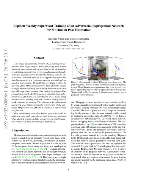 Pdf Repnet Weakly Supervised Training Of An Adversarial Reprojection Network For 3d Human