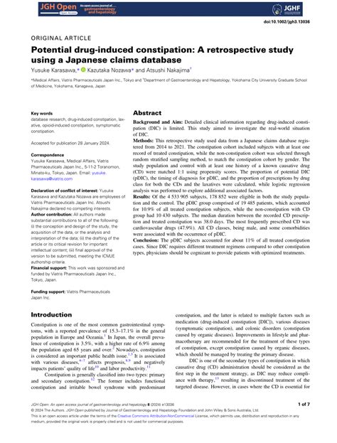 Pdf Potential Drug‐induced Constipation A Retrospective Study Using