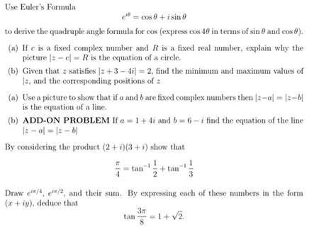 solved use euler s formula eiθ cosθ isinθ to derive the
