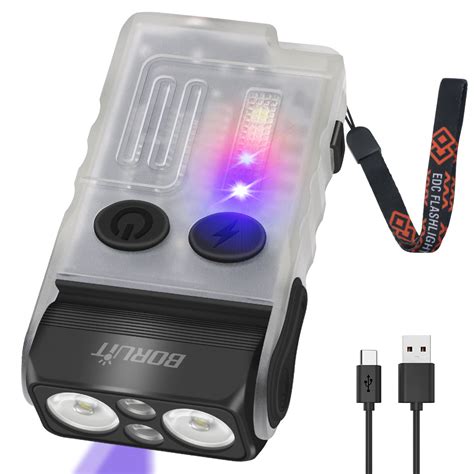 Boruit Mini Powerful Edc Keychain Flashlight With Magnet Uv Light Super Bright 1000lm
