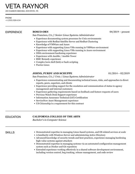 Linux Systems Administrator Resume Samples Velvet Jobs