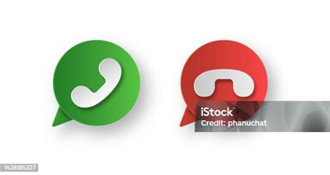 수락 및 거부 흰색 배경에 채팅 버블 아이콘 종이 컷 스타일에서 녹색과 빨간색 전화 송수화기 음성 거품 디자인 고립 된 벡터 일러스트레이션에 전화 및 연결 해제 모바일 대화