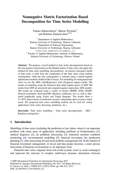 pdf nonnegative matrix factorization based decomposition for time series modelling
