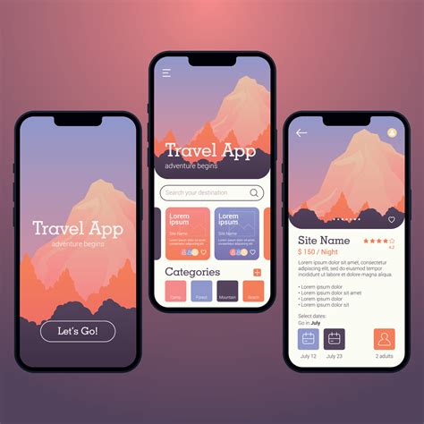 Colored Travel Mobile App Ui Mockup Template Vector 18861087 Vector Art At Vecteezy