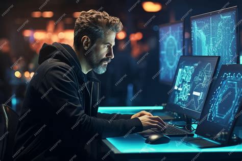 Premium Photo Confident Cybersecurity Analyst Working On A Generative Ai