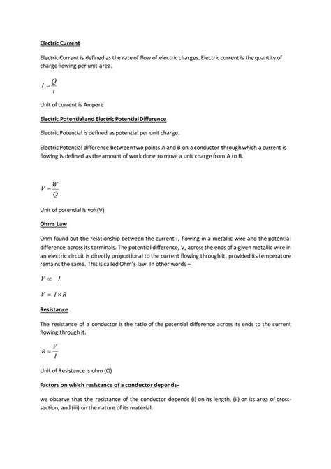 Electricity Class Physics Notes PDF