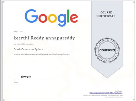 Keerthi Reddy On Linkedin Hai All I Successfully Completed Crash Course On Python At Coursera