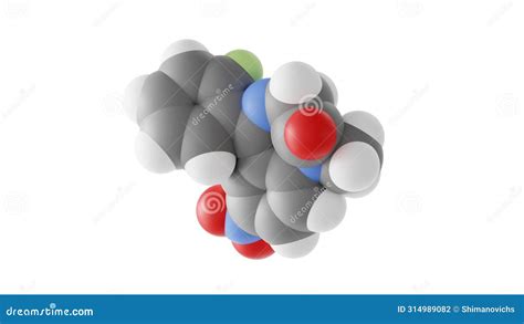Flunitrazepam Molecule 3d Rendering Flat Molecular Structure With Chemical Formula And Atoms