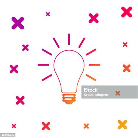 광선이있는 전구 색상은 흰색 배경에 격리 된 아이콘을 비춥니다 에너지와 아이디어 기호입니다 램프 전기 그라데이션 임의 동적 모양입니다 벡터 일러스트레이션 가능성에 대한 스톡