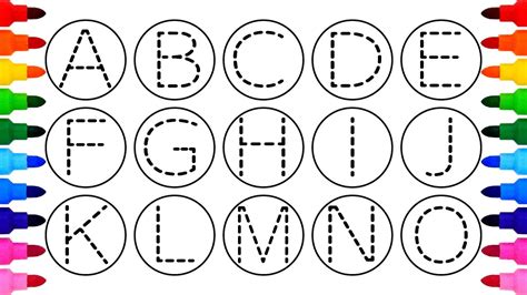 영어놀이 동그란칸 안에 점선 알파벳 대문자를 A부터 Z까지 따라쓰기 Write Dotted Line English Alphabets From A To Z In