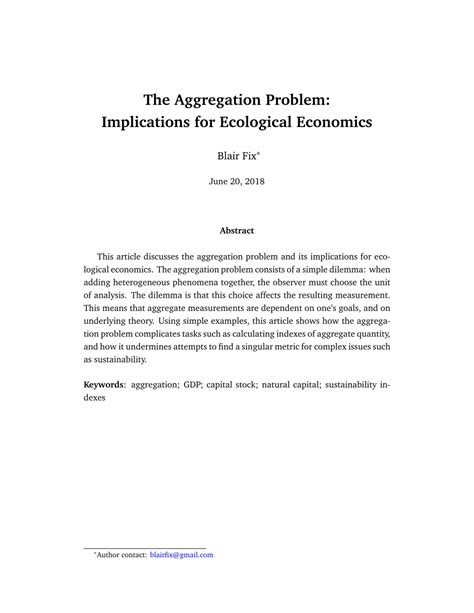 Pdf The Aggregation Problem Implications For Ecological Economics