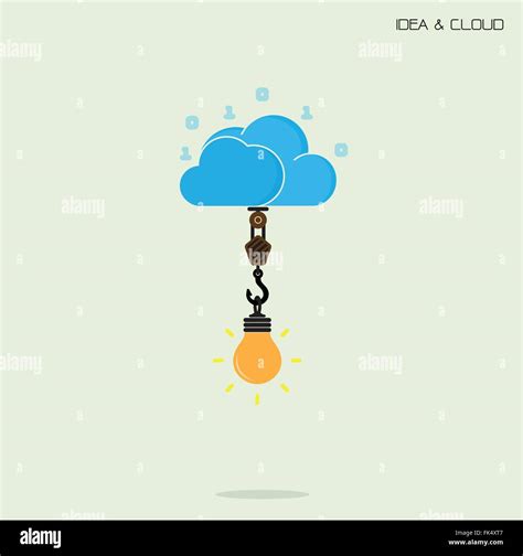 Flat Cloud Technology Computing And Creative Bulb Idea Concept Data Storage Network Sever