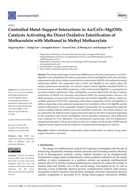 Pdf Controlled Metal Support Interactions In Au Ceo2 Mg Oh 2 Catalysts Activating The Direct