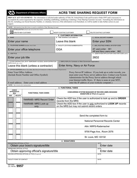 Sample Va Form 9957 Fill Out Sign Online And Download Printable Pdf Templateroller