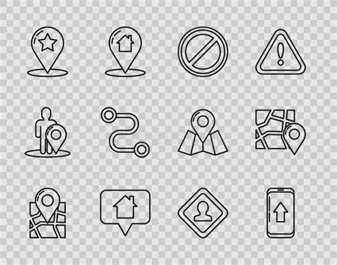 Set Line Folded Map With Location Marker Infographic Of City
