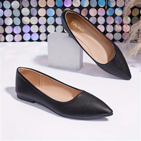 Solid Color Flat Shoes Women S Casual Point Toe Slip Shoes Temu Australia