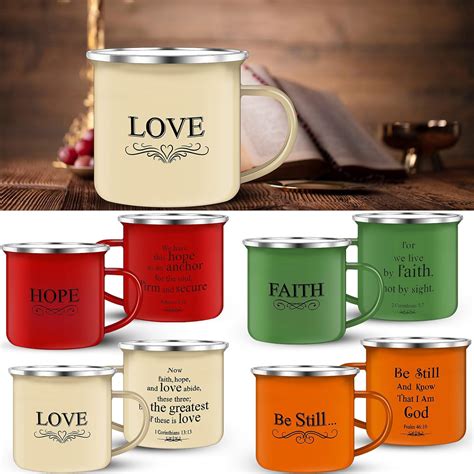 Silifine 4 Pcs Christian Ts Enamel Mug 12 Oz Religious