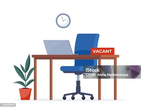 빈 사무실 작업장 우리는 고용 빈 표지판을 고용하고 있습니다 새로운 회사 임원 공석 임원을위한 빈 사무실 안락 의자 채용 및 인력 관리 벡터 개념 일러스트레이션 가구에 대한
