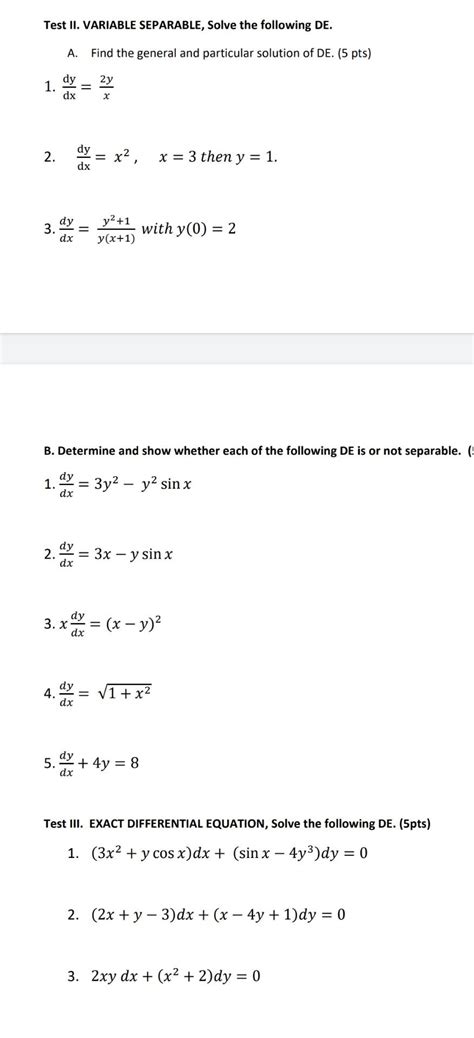 Solved Test Ii Variable Separable Solve The Following De