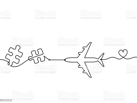 흰색 배경에 줄 그리기로 비행기와 추상 직소 퍼즐 개념에 대한 스톡 벡터 아트 및 기타 이미지 개념 격언 낙서 드로잉 Istock
