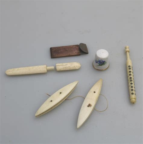 Antique Antique Sewing Lot Sewing Items Spinner Etc C 19thC