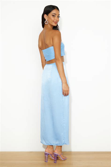 Nights In Silk Satin Crop Top Blue Hello Molly