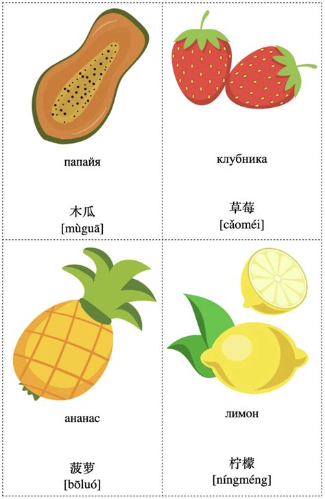 Карточки для запоминания иероглифов на китайском языке учим новые слова 16 сочных фруктов и
