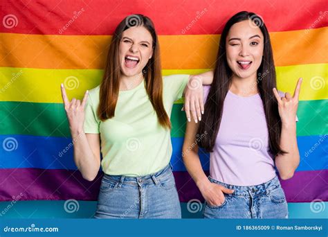 Photo Of Pretty Crazy Lesbians Couple Ladies Parade Day Support Same