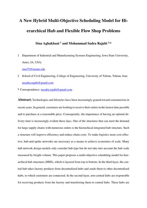 Pdf A New Hybrid Multi Objective Scheduling Model For Hierarchical