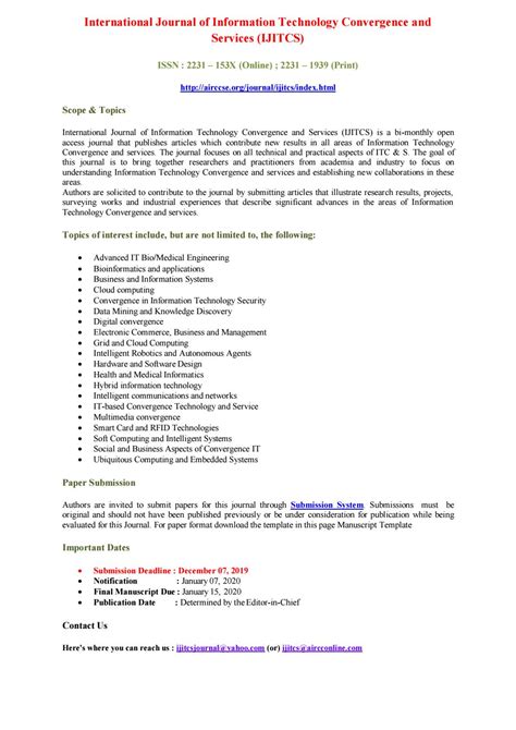 International Journal Of Information Technology Convergence And