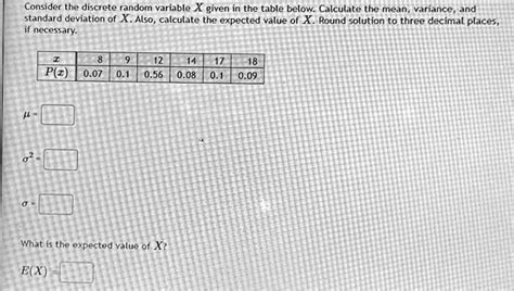 Solved Consider The Discrete Random Variable X Given In The Table Below Calculate The Mean