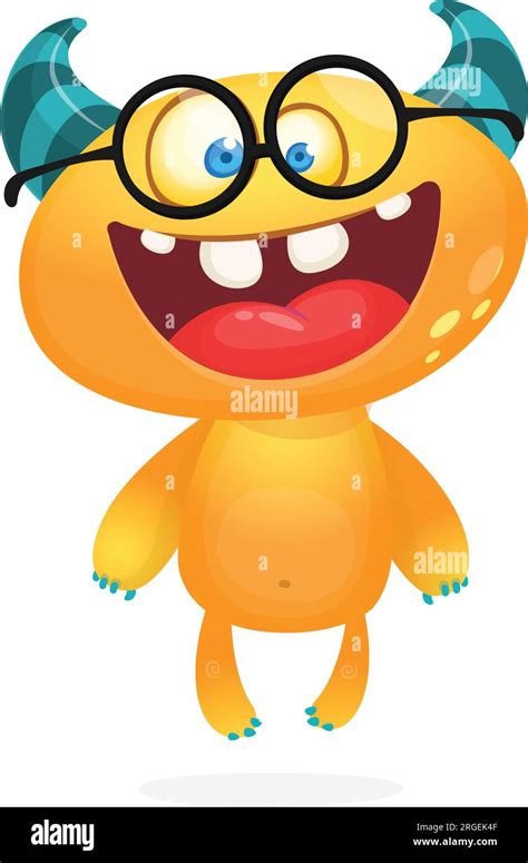 Funny Cartoon Nerd Monster Wearing Eyeglasses Halloween Illustration Of Happy Smart Alien